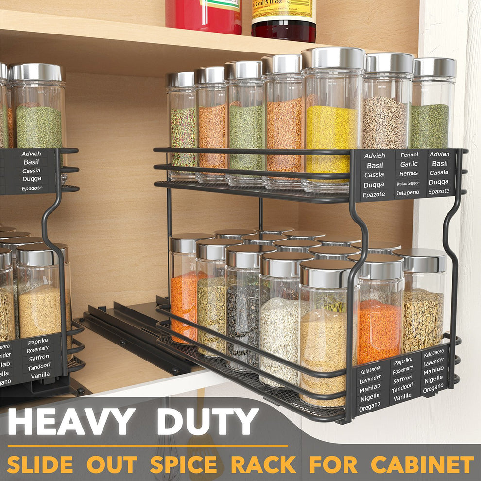 SpaceAid Slide Out Spice Rack Organizer for Kitchen Cabinet with Label