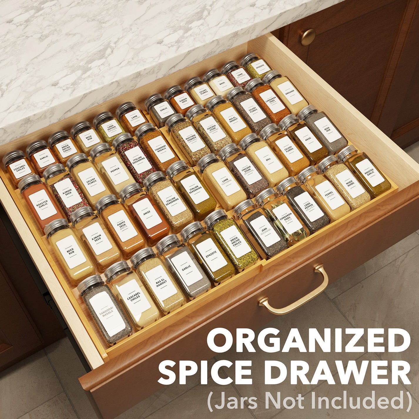SpaceAid Bamboo 4 Tier Drawer Spice Organizer