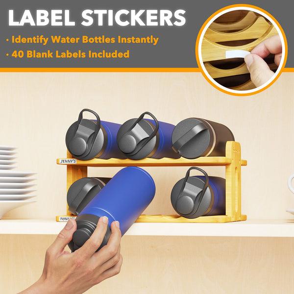 SpaceAid Bamboo Water Bottle Storage Organizer with Labels, (2-Tier, H