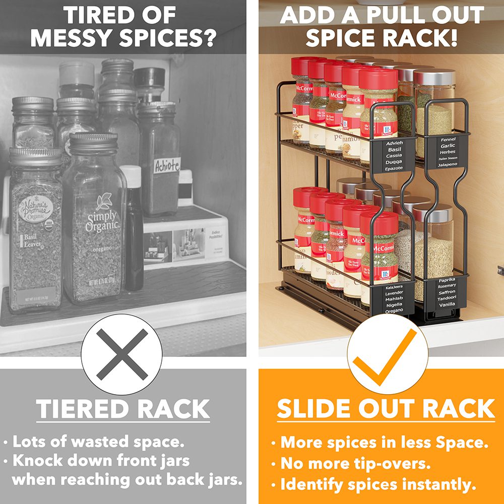 SpaceAid® Pull Out Spice Rack Heavy Duty Slide Out Spice Cabinet Organ